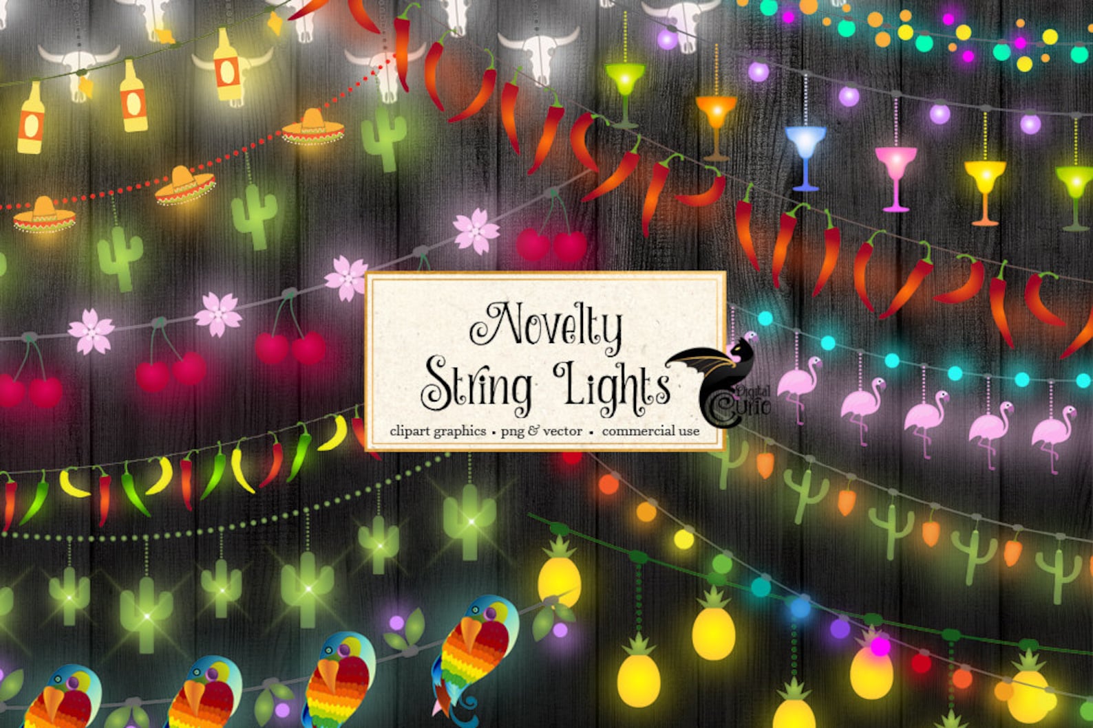 Novelty String Lights Clipart String Lights Clip Art Fiesta - Etsy