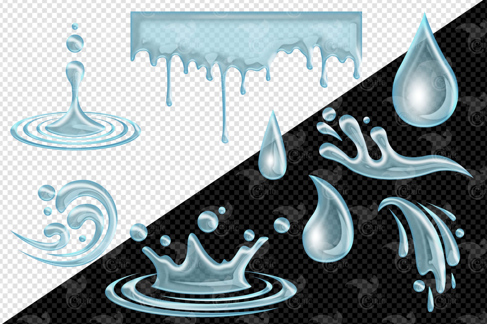 Water Drips and Splashes Clipart - Digital Clip Art Overlays Instant ...