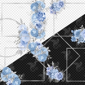 Blue Floral Frames Clipart, Silver Glitter, Geometric (digital Download ...
