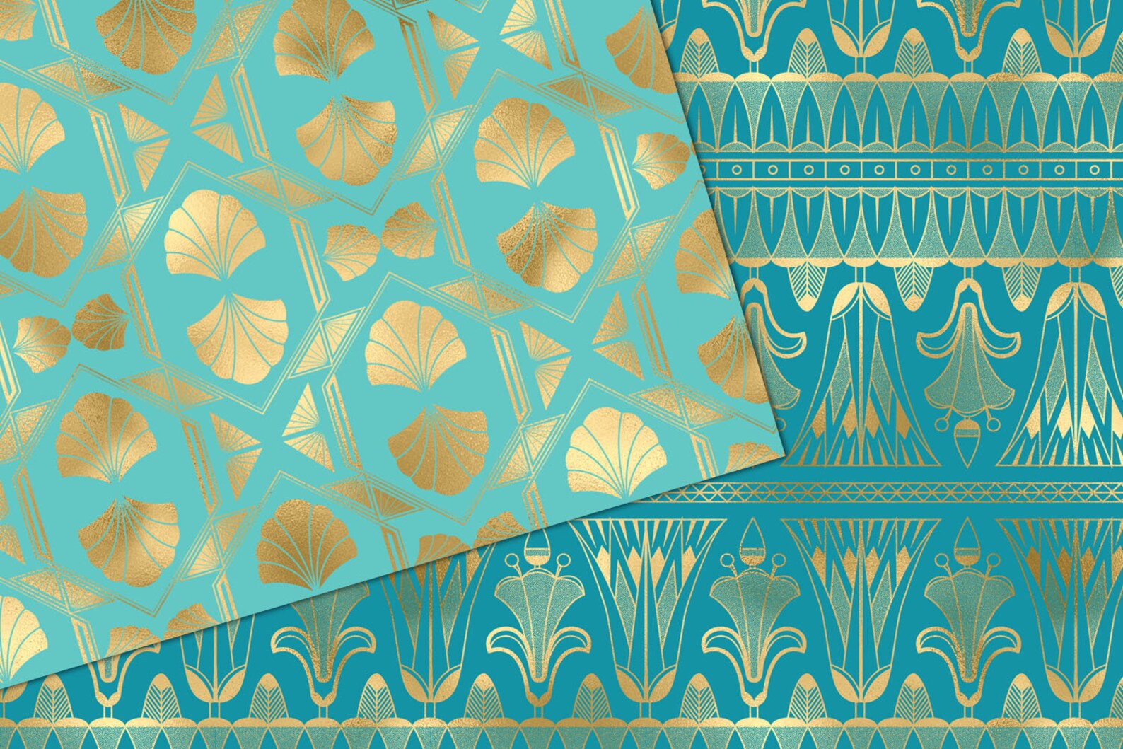 Turquoise and Gold Art Deco Digital Paper Seamless Deco - Etsy