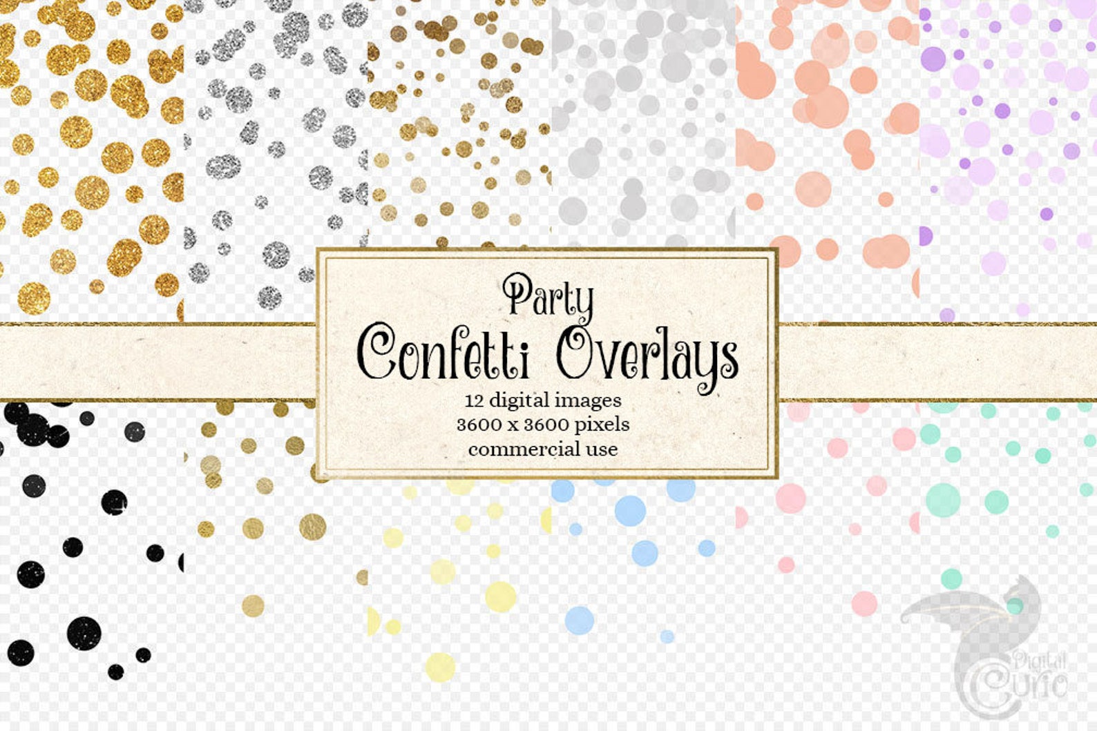 Party Confetti Overlays Clipart Pastel and Gold Foil Silver - Etsy