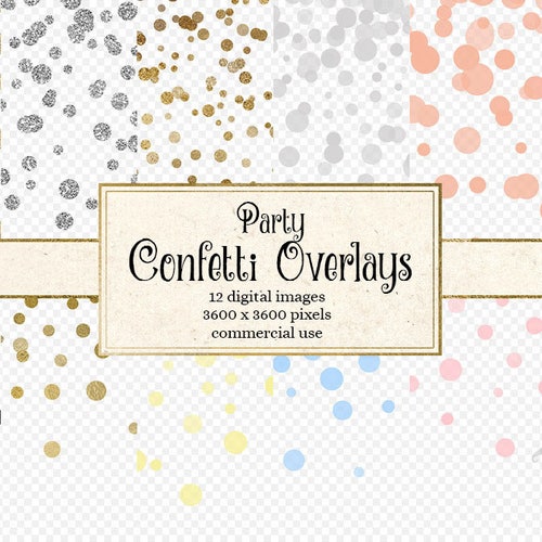 Party Confetti Overlays Clipart Pastel and Gold Foil Silver - Etsy