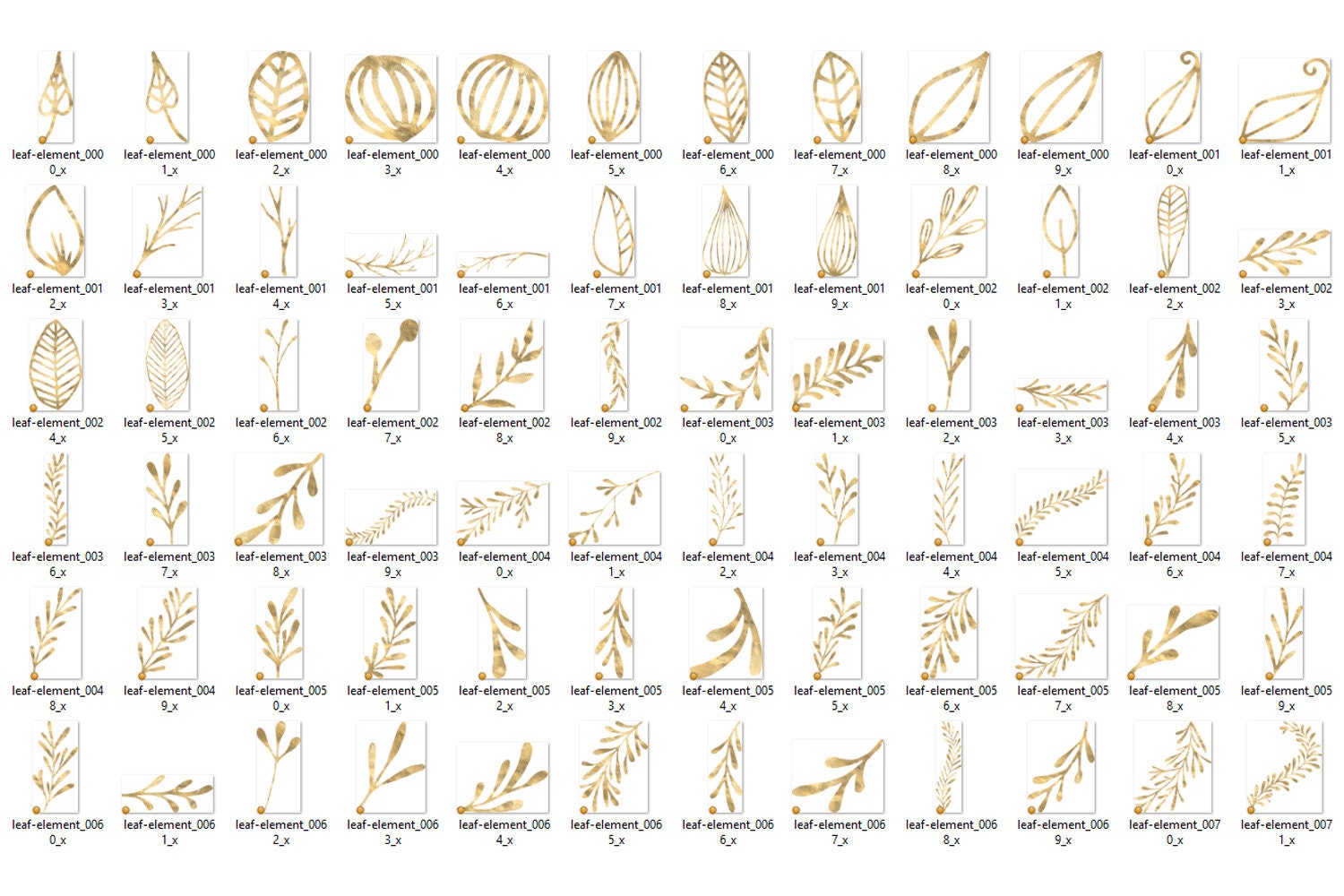 Gold Leaf Elements Clipart Gold Foil Hand Drawn Botanical | Etsy Singapore