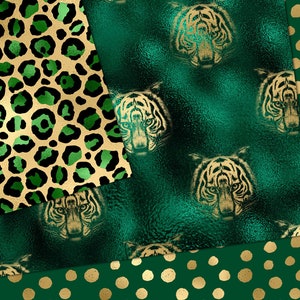Emerald and Gold Animal Skins Digital Paper, Seamless Green African ...