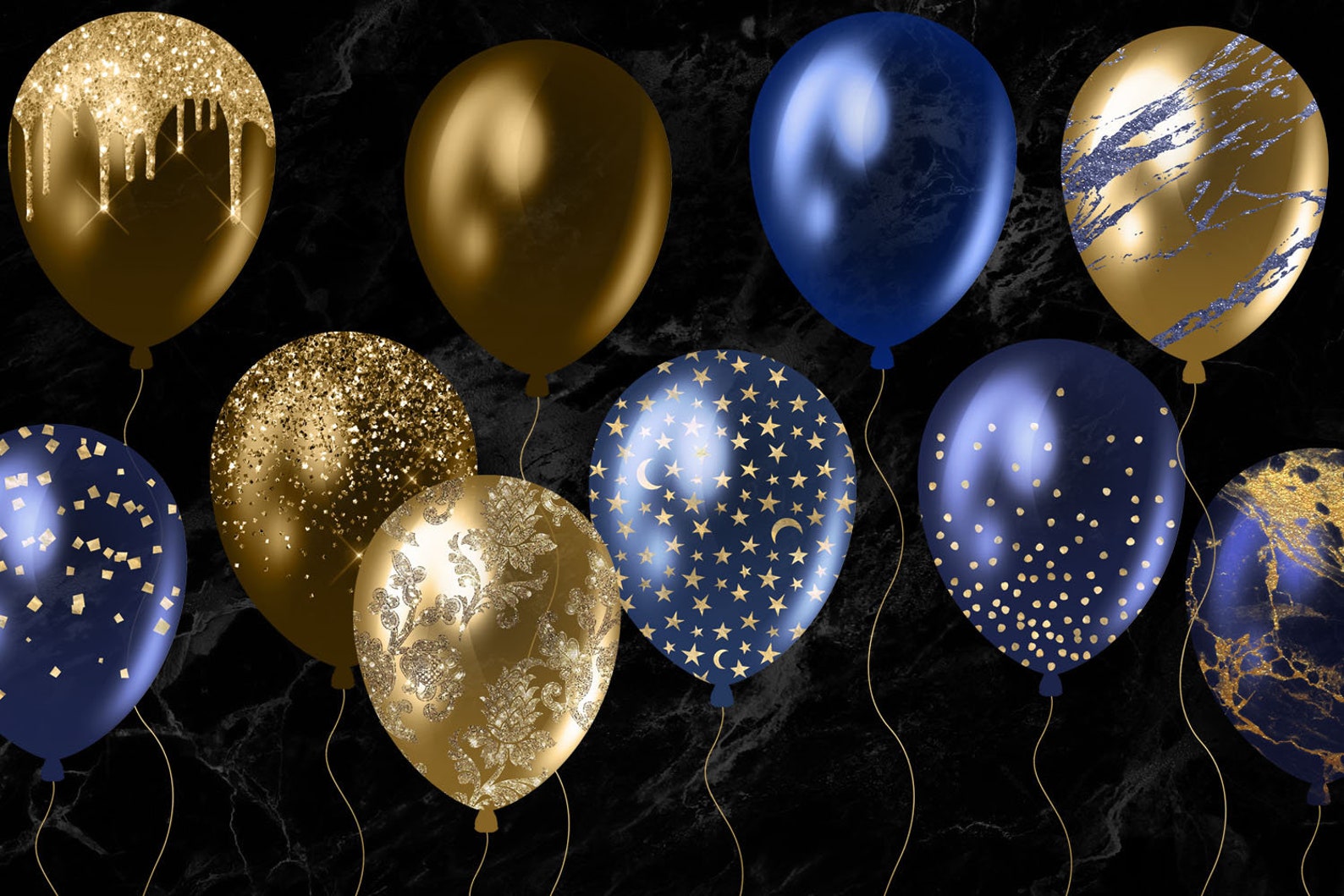 Navy and Gold Balloons Clipart Glitter Balloon Png Digital - Etsy