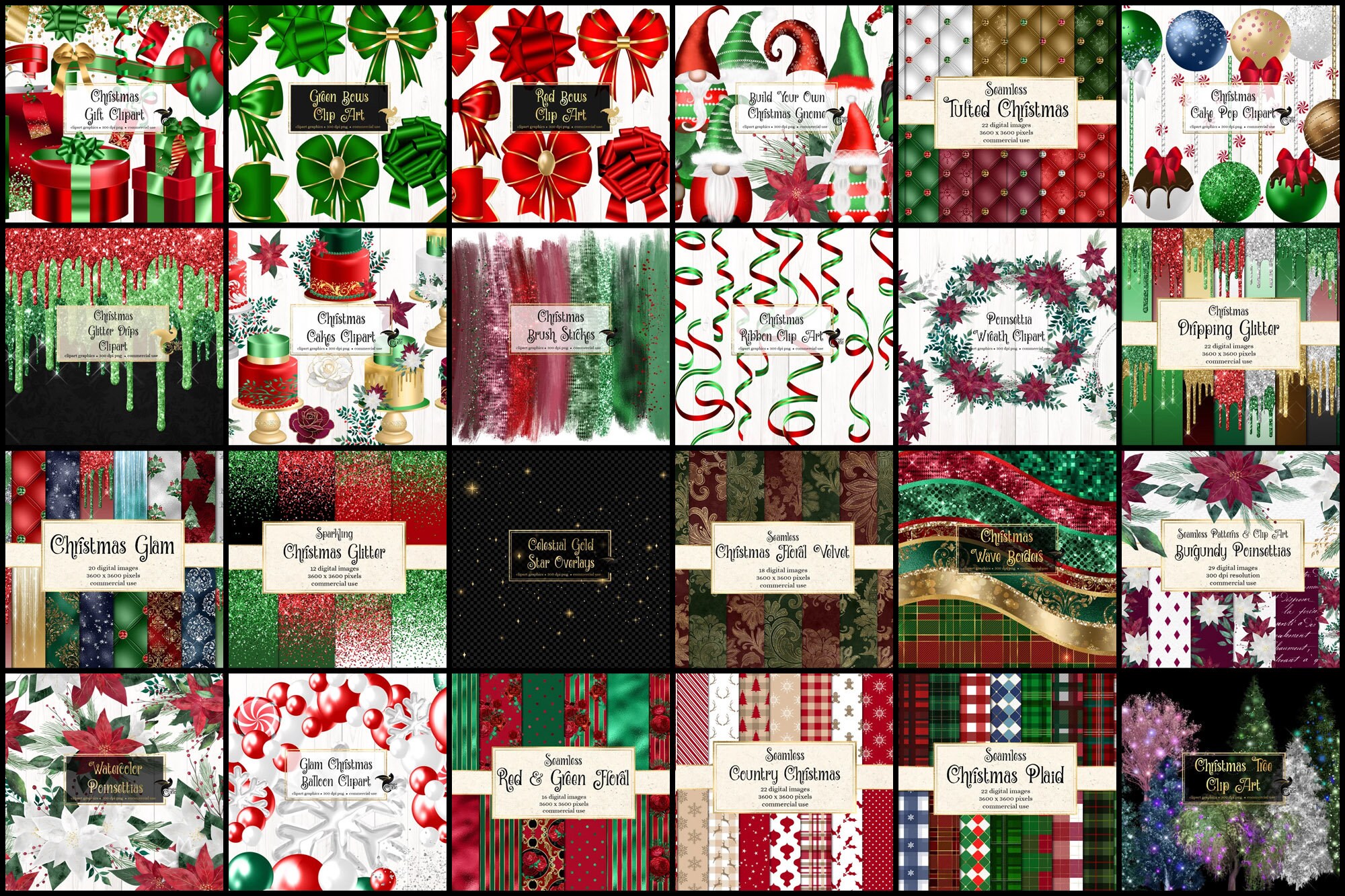 Christmas Graphics Bundle, 500+ Clipart and Digital Paper (commercial ...
