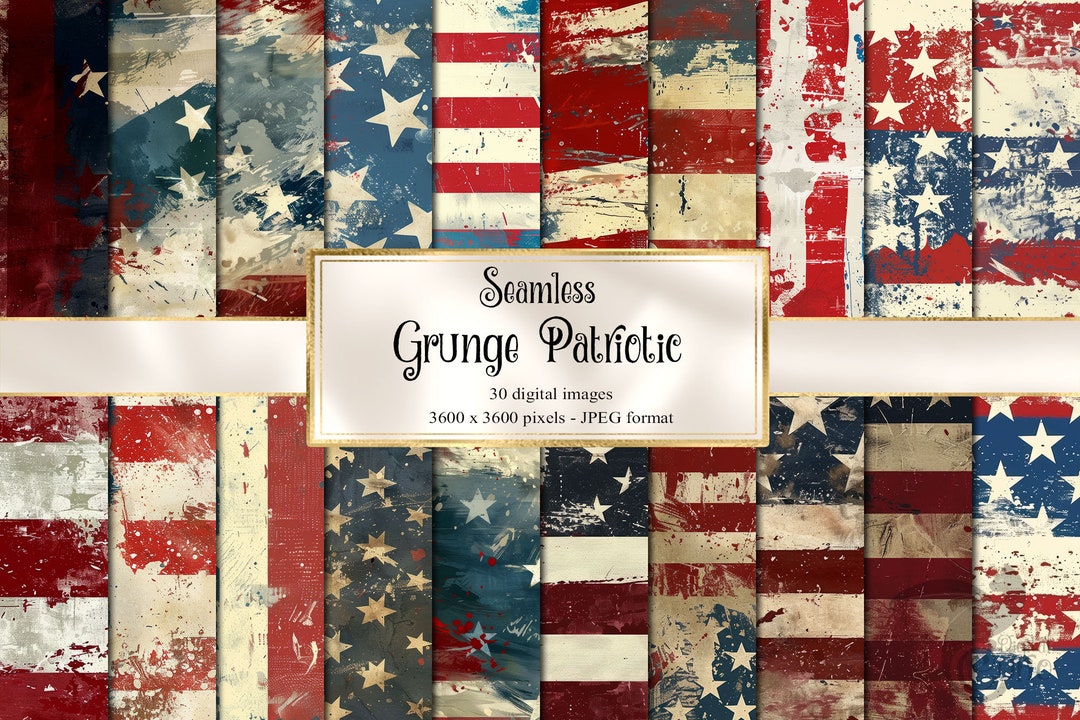 Grunge Patriotic Digital Paper, Seamless Texture Backgrounds With ...