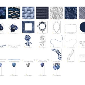 Navy and Silver Digital Scrapbooking Kit, Clipart and Seamless Digital ...