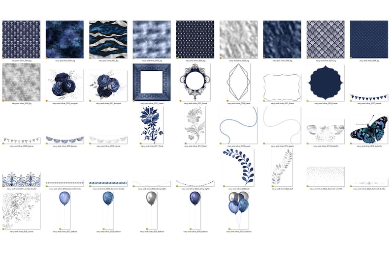 Navy and Silver Digital Scrapbooking Kit, Clipart and Seamless Digital ...