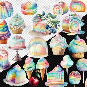 Watercolor Rainbow Desserts Clipart, Sweets and Cakes Clip Art PNG ...