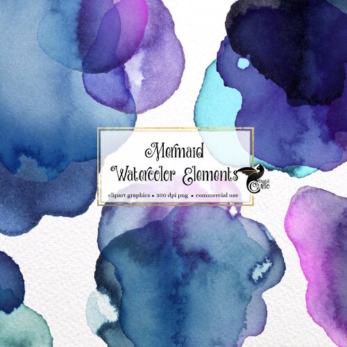 Mermaid Watercolor Elements Clipart Blobs in Digital PNG - Etsy