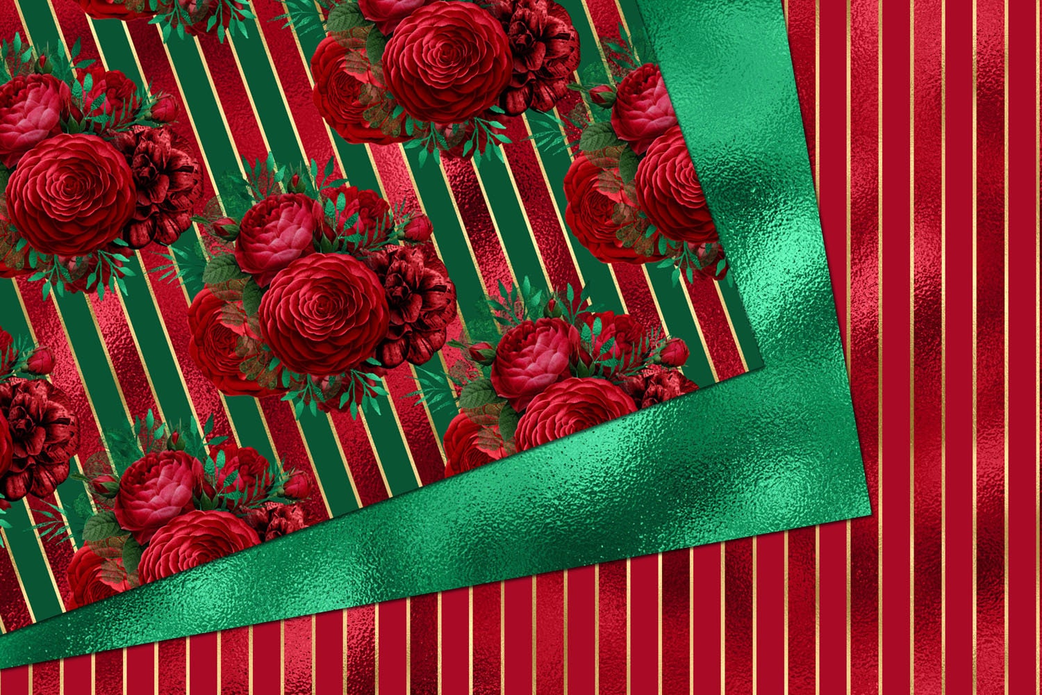 Red and Green Floral Digital Paper Seamless Christmas Flower - Etsy