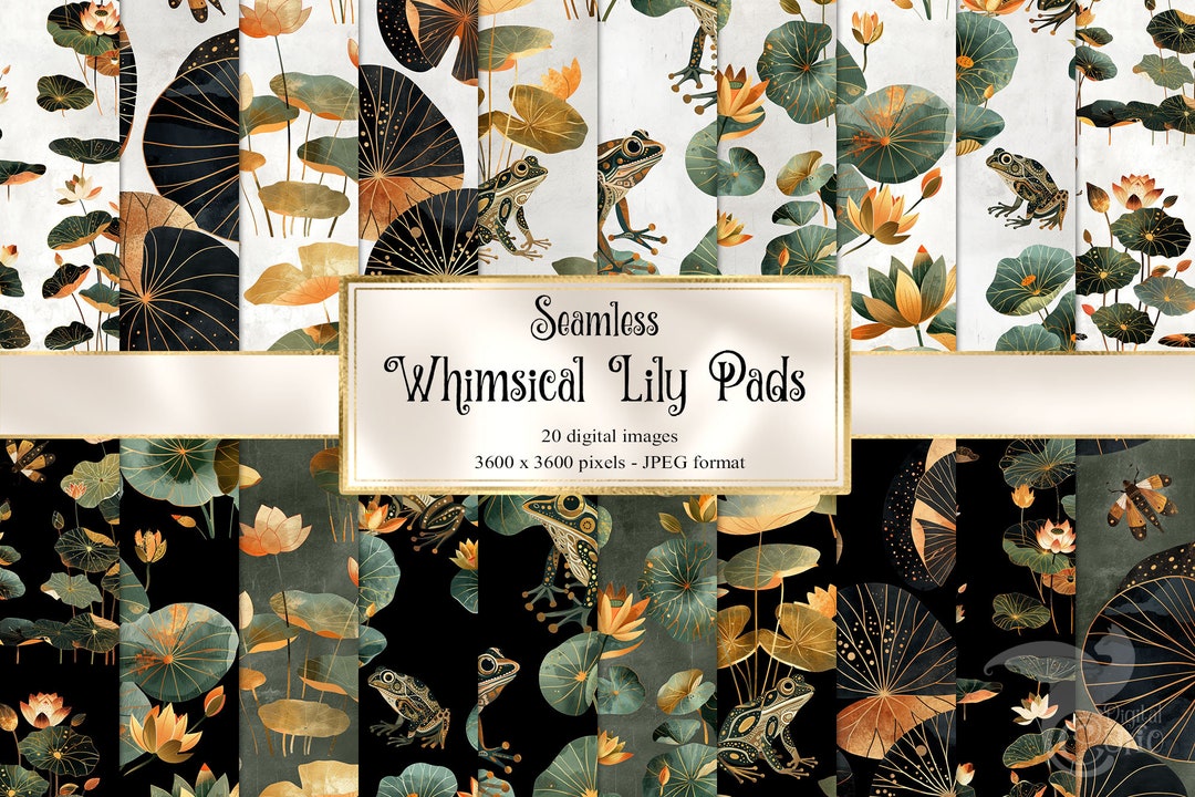 Whimsical Lily Pads Digital Paper, Seamless Frog Patterns Printable ...