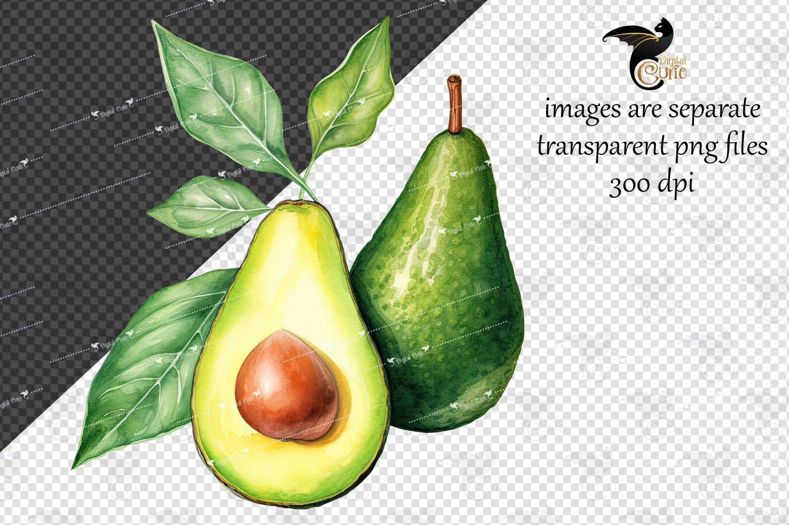 Watercolor Avocado Clipart Avocados and Guacamole Graphics in PNG ...
