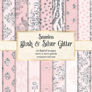 Blush and Silver Glitter Digital Paper, Seamless Blush Pink Royal ...