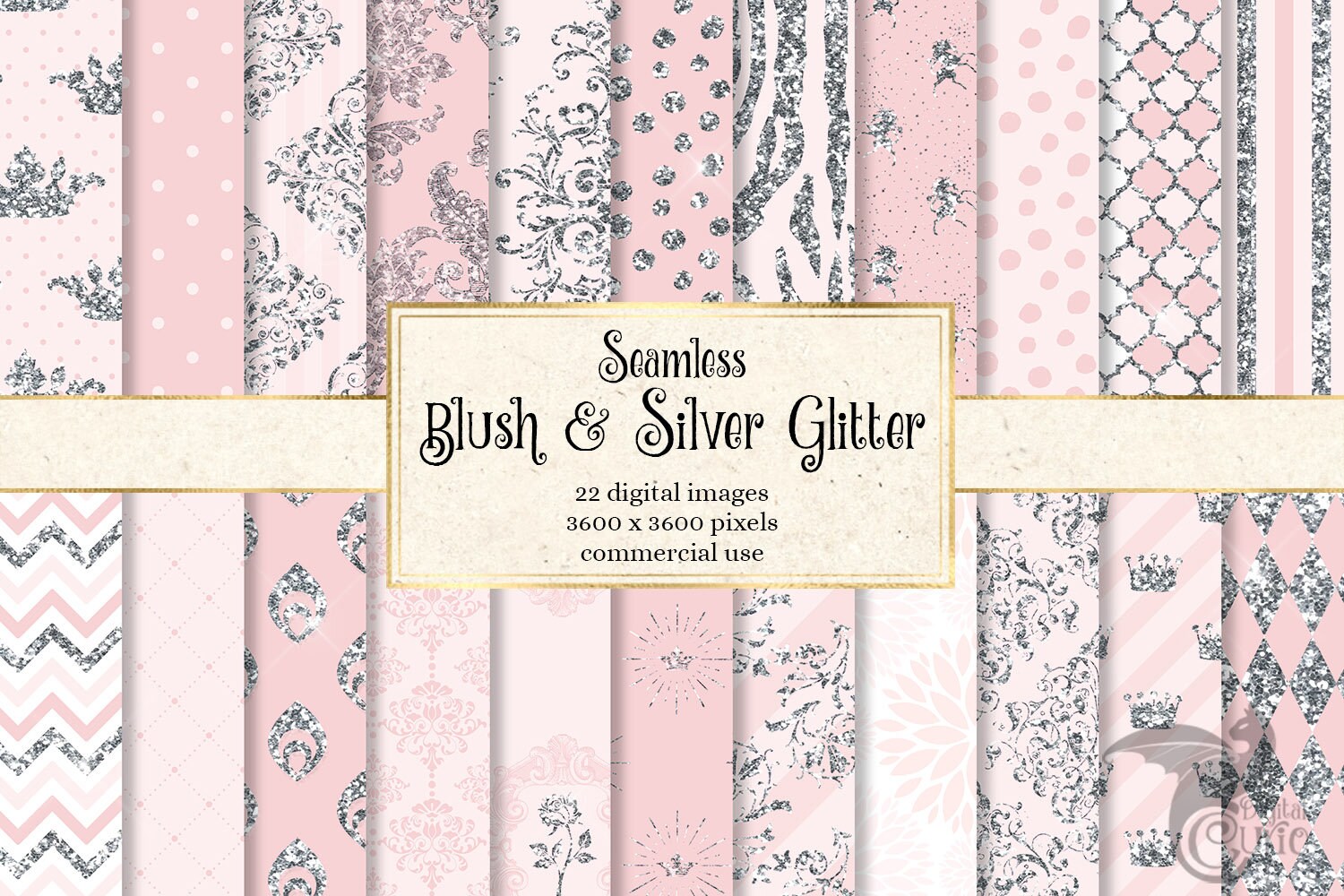 Blush and Silver Glitter Digital Paper Seamless Blush Pink | Etsy
