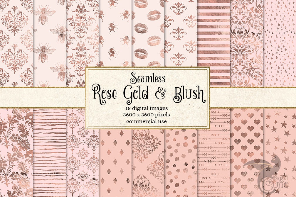 Rose Gold and Blush Digital Paper, Seamless Pink and Rose Gold Patterns ...