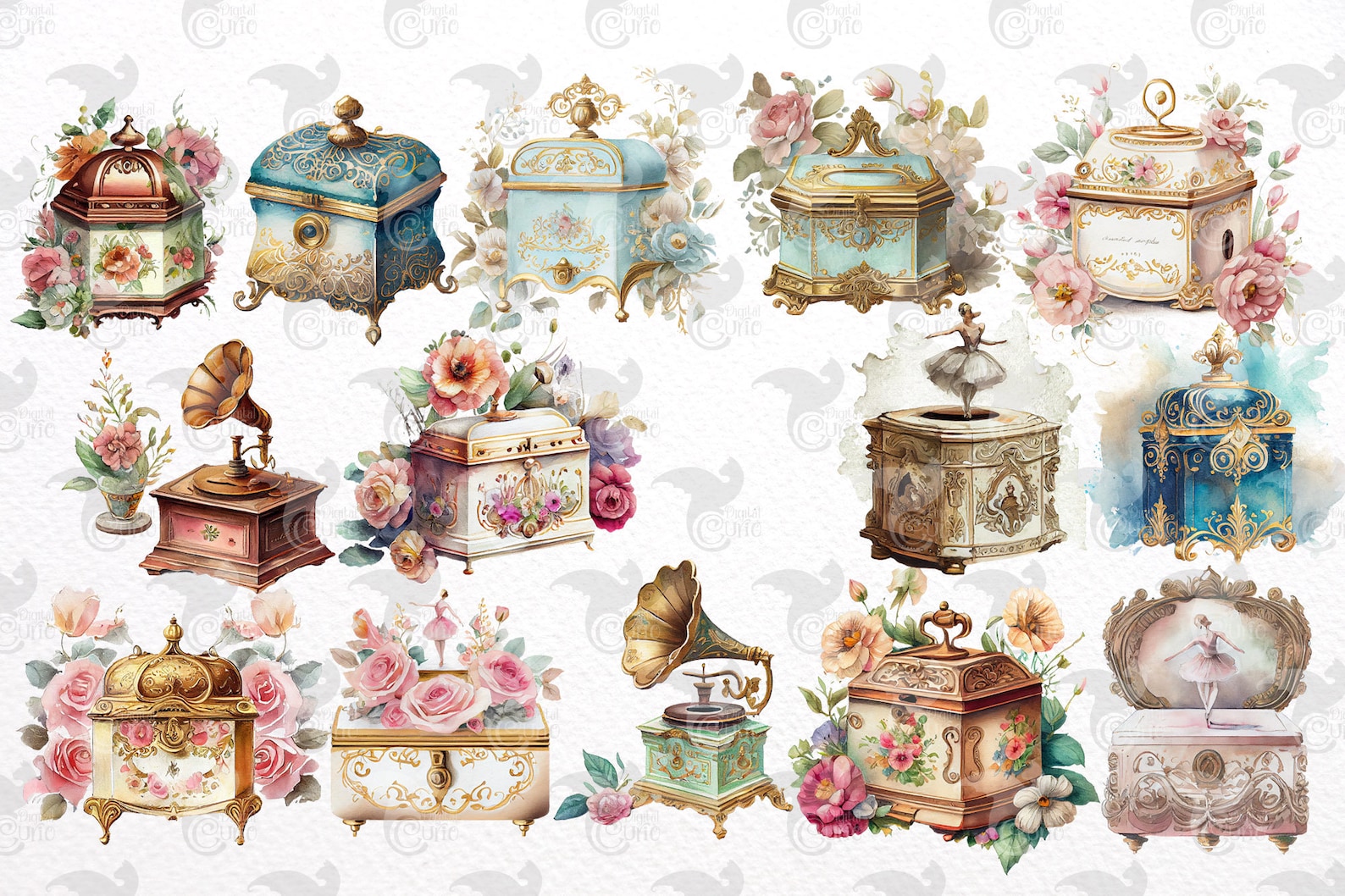 Watercolor Music Box Clipart – Rustic Cottagecore PNG (digital Download ...