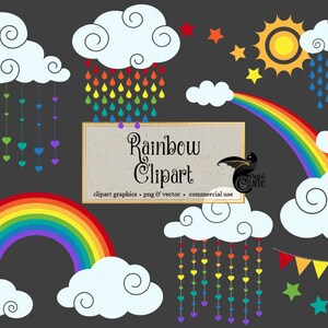 Rainbow Clipart, Vector Rainbow Clip Art, Clouds, Weather Clipart, Rain ...