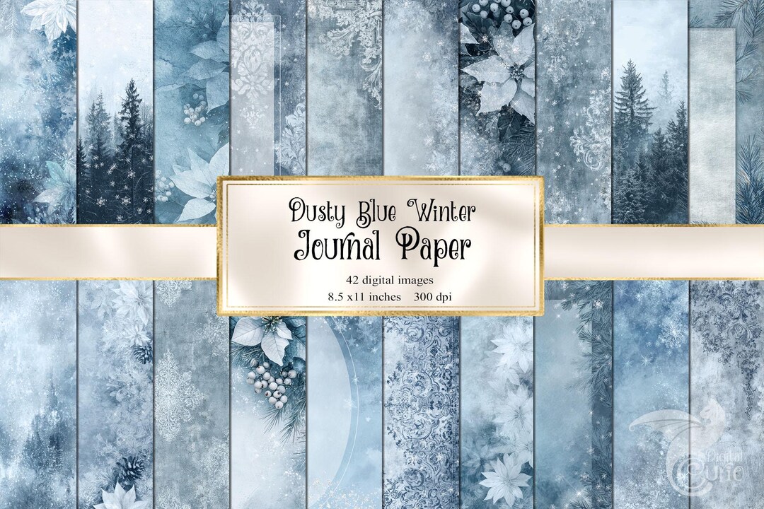Dusty Blue Winter Paper, Snowflake Forest Scrapbook Pages (digital ...