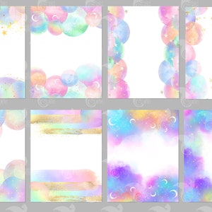 Rainbow Dream Digital Paper - Printable Moon and Stars Backgrounds in ...