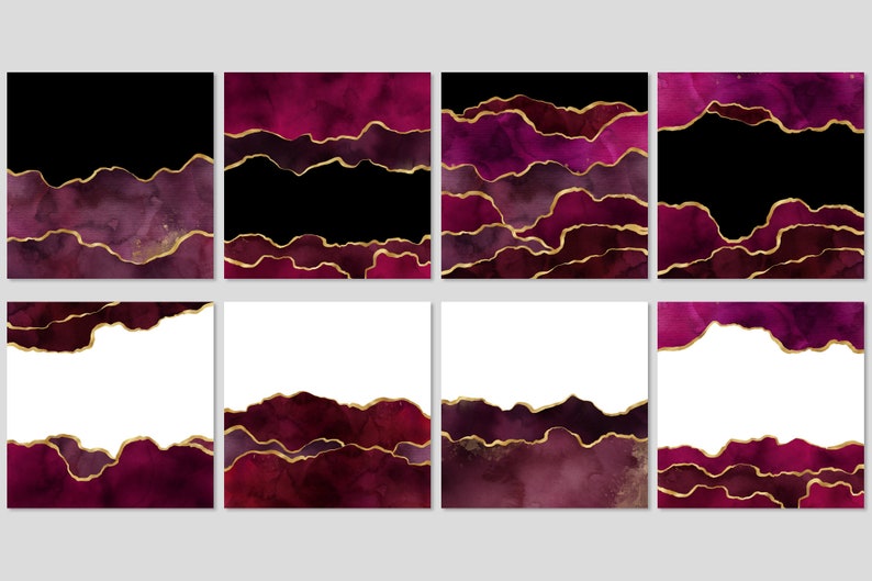 Burgundy Painted Agate Borders Digital Watercolor Geode PNG - Etsy