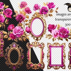 Fuchsia Flowers and Frames Clipart, Hot Pink Floral Illustrations (PNG ...