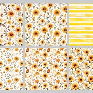 Watercolor Sunflowers Digital Paper, Seamless Fall Textures (digital ...