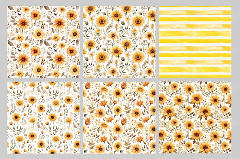 Watercolor Sunflowers Digital Paper, Seamless Fall Textures (digital ...