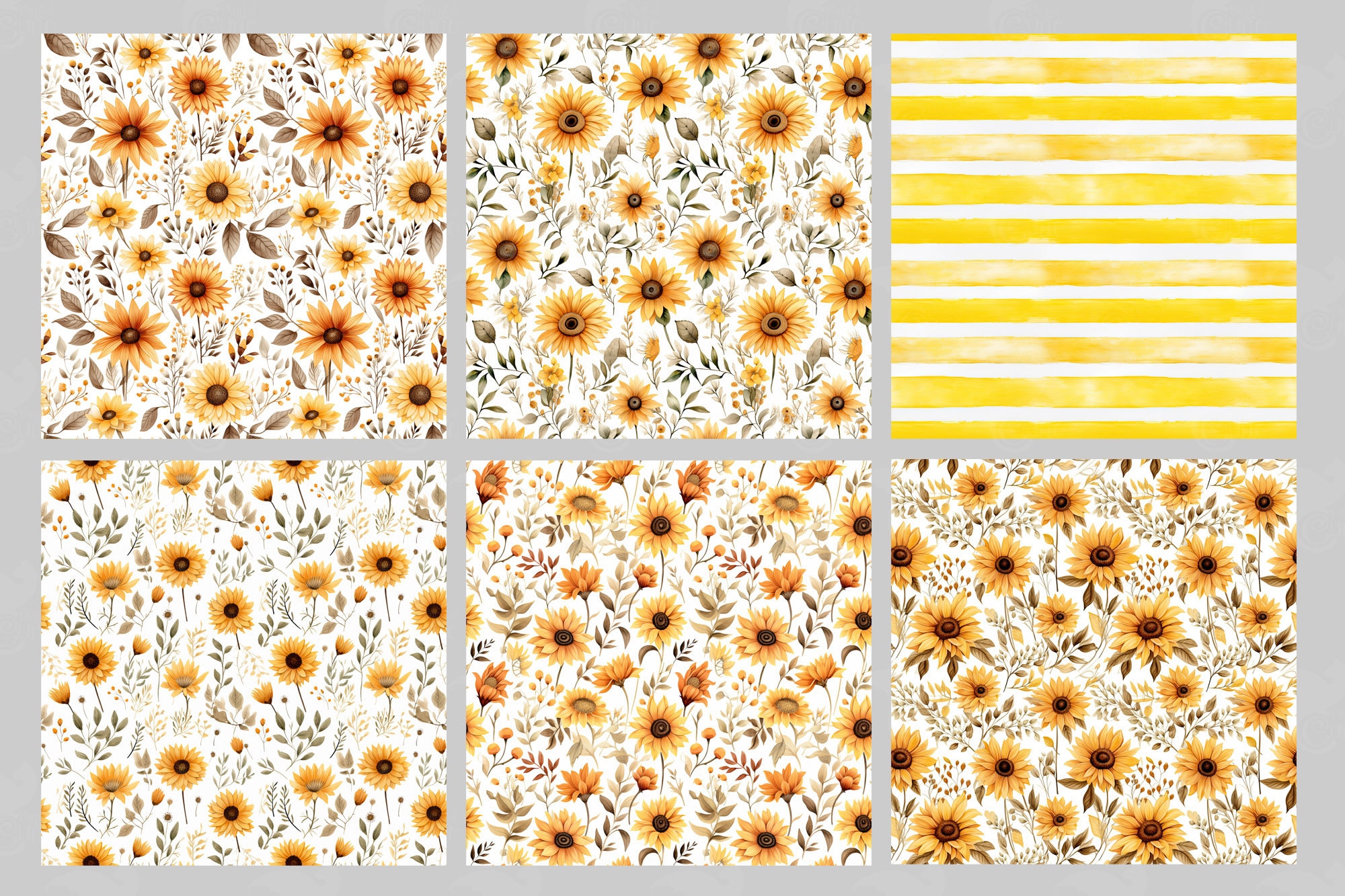 Watercolor Sunflowers Digital Paper, Seamless Fall Textures (digital ...