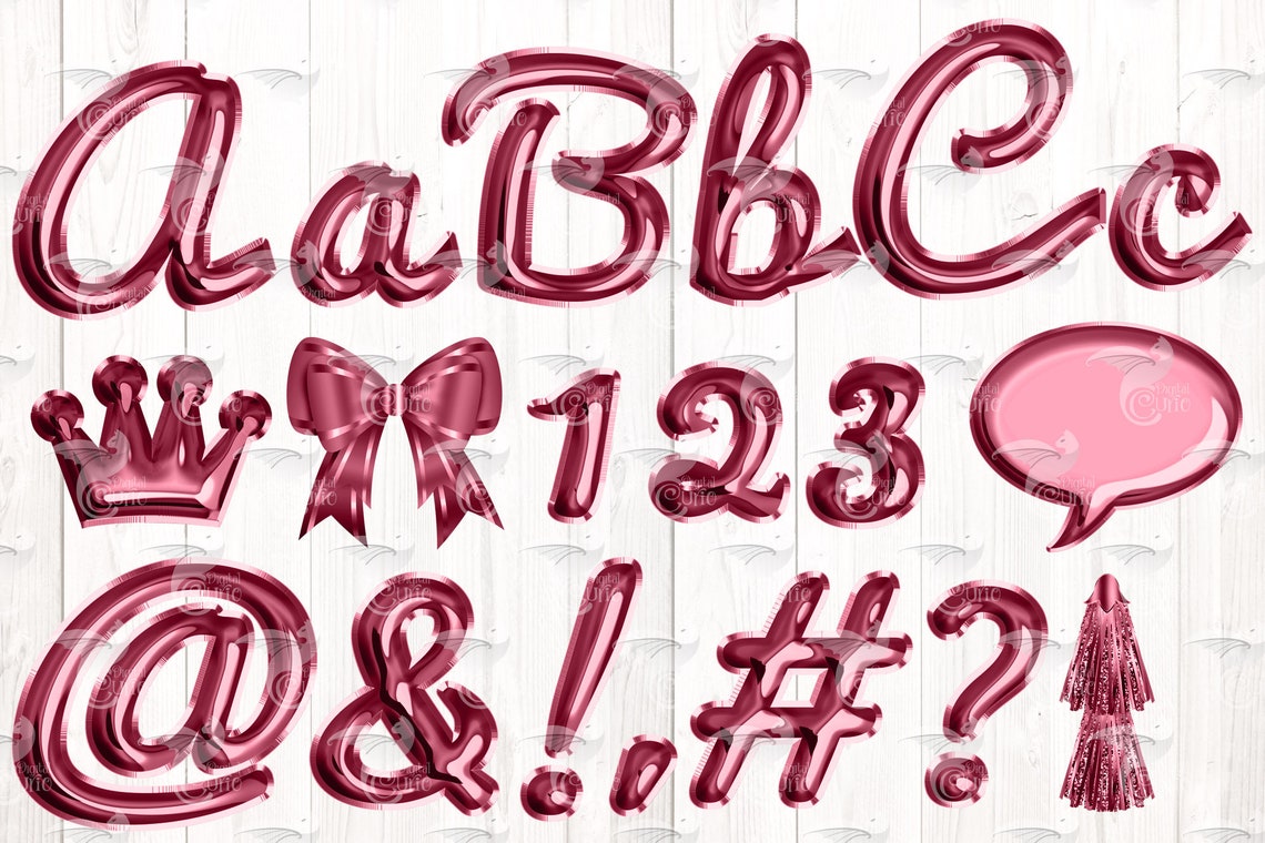Burgundy Foil Balloon Script Alphabet Clip Art Digital | Etsy