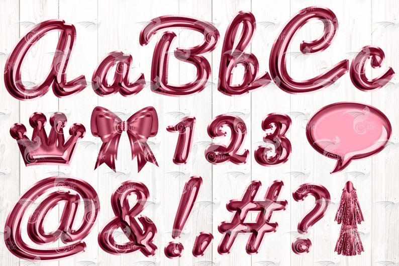 Burgundy Foil Balloon Script Alphabet Clip Art Digital | Etsy
