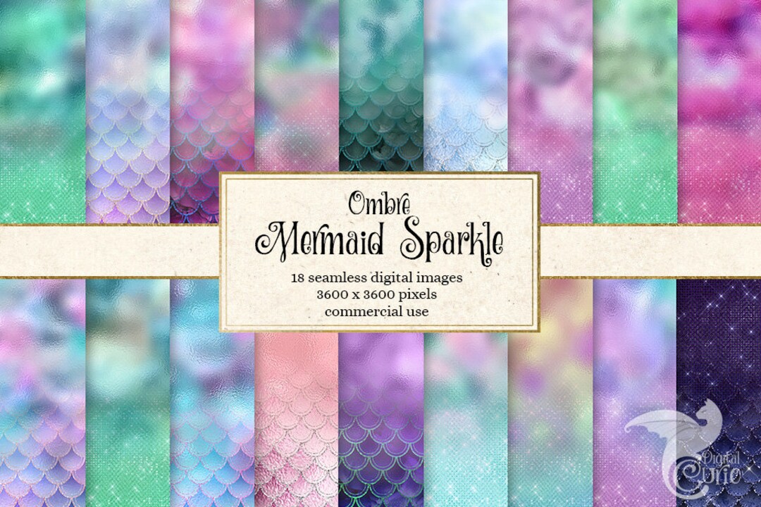 Ombre Mermaid Sparkle Digital Paper, Diamond Mermaid Backgrounds ...