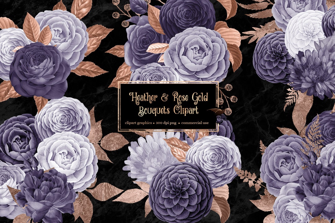 Heather and Rose Gold Floral Bouquets Clipart, Digital Instant Download ...