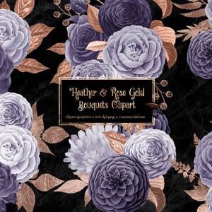 Heather and Rose Gold Floral Bouquets Clipart, Digital Instant Download ...