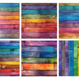 Rainbow Wood Textures Digital Paper, Seamless Rustic Wood Digital Paper ...