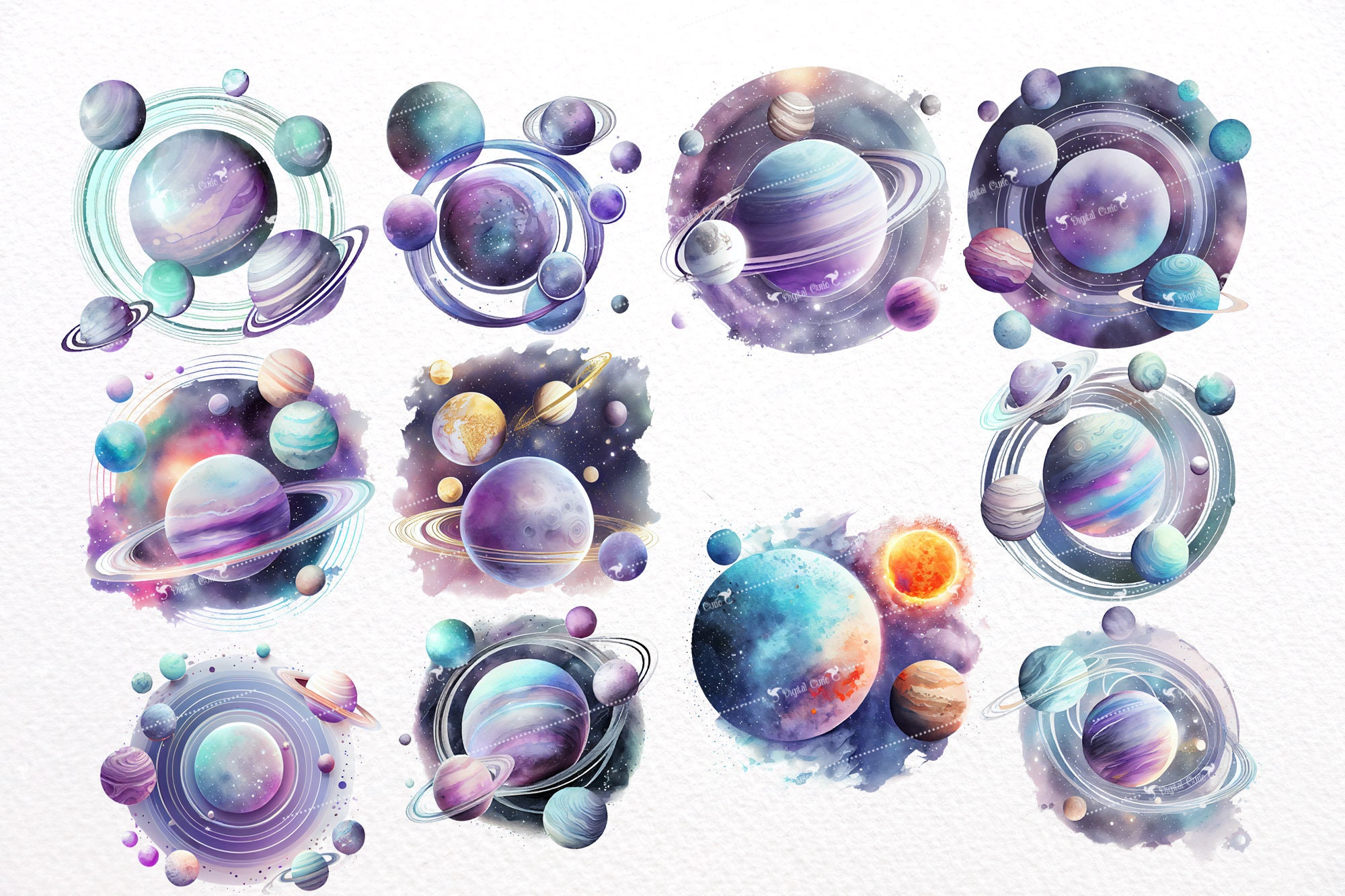 Watercolor Planet Clipart – Celestial Solar System (PNG Digital ...