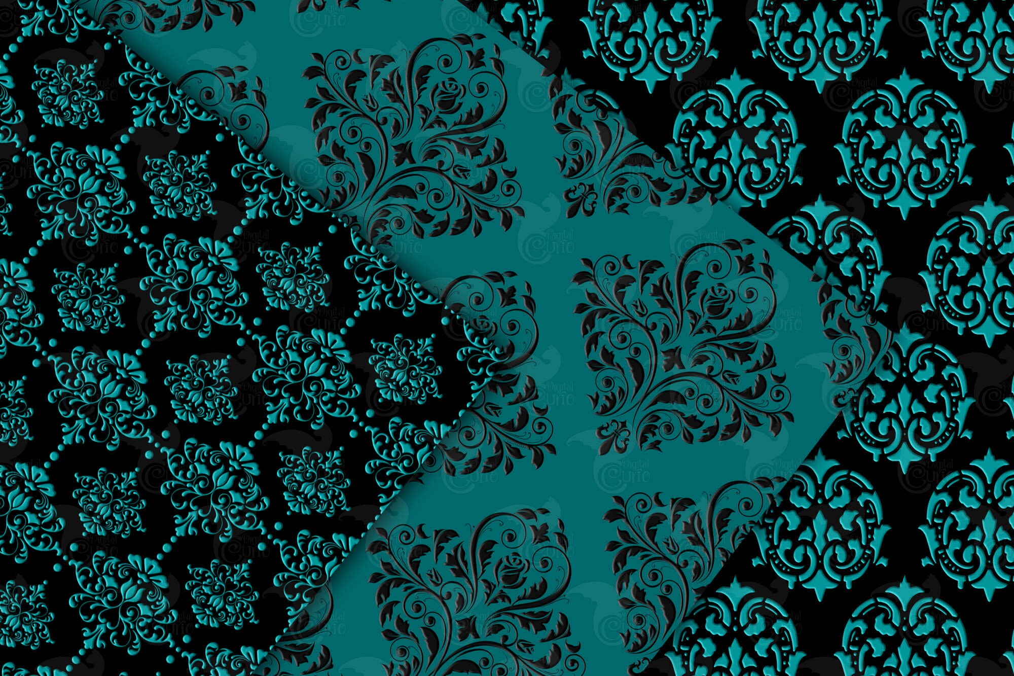 Teal and Black Damask Digital Paper Gothic Digital Paper - Etsy