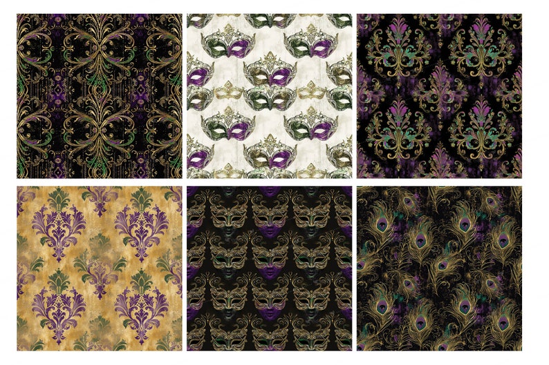 Grunge Mardi Gras Digital Paper - Seamless Printable Digital ...