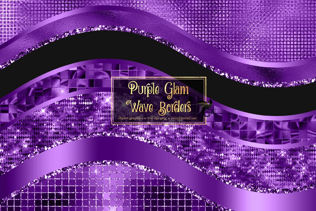 Purple Glam Wave Borders Clipart - Seamless Glitter and Foil Metallic ...