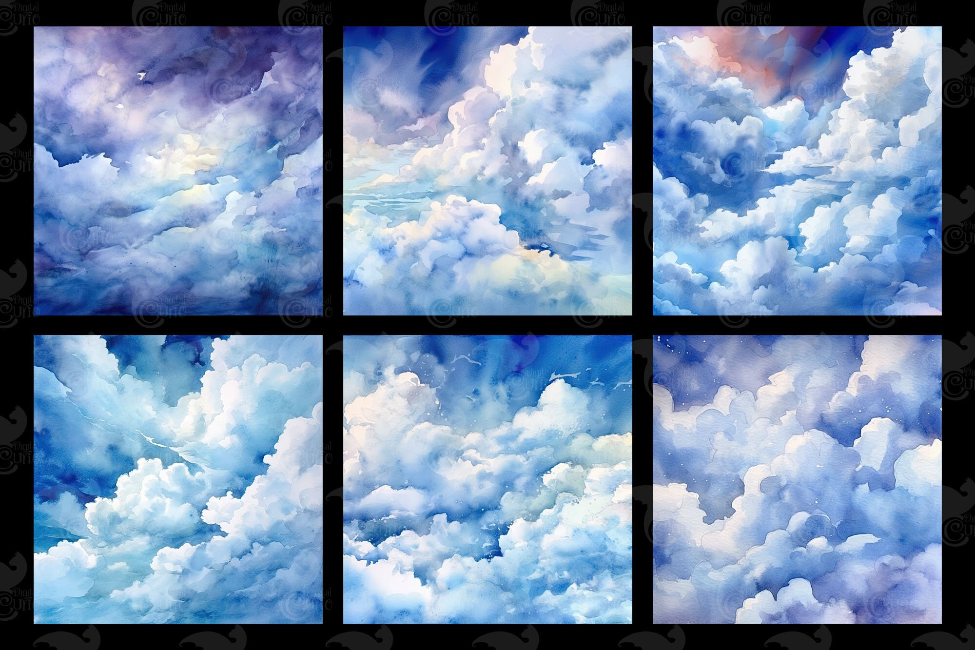 Watercolor Cloudy Skies Digital Paper: Scrapbook Textures (digital ...