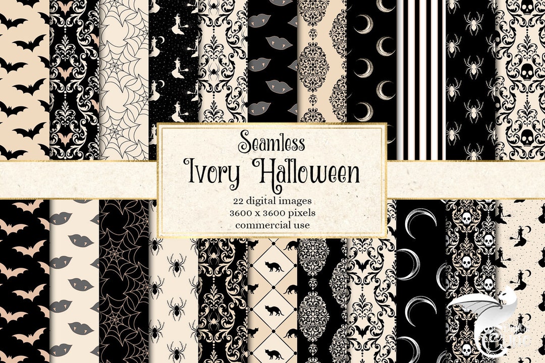 Ivory Halloween Digital Paper, Spooky Gothic Patterns (digital Download ...