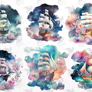 Watercolor Dream Ships Clipart - Fantasy Magic Galaxy Watercolor PNG ...