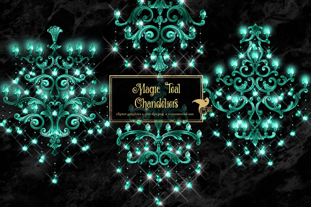 Magic Teal Chandelier Clip Art - Digital Png Luxury Glam Graphics ...