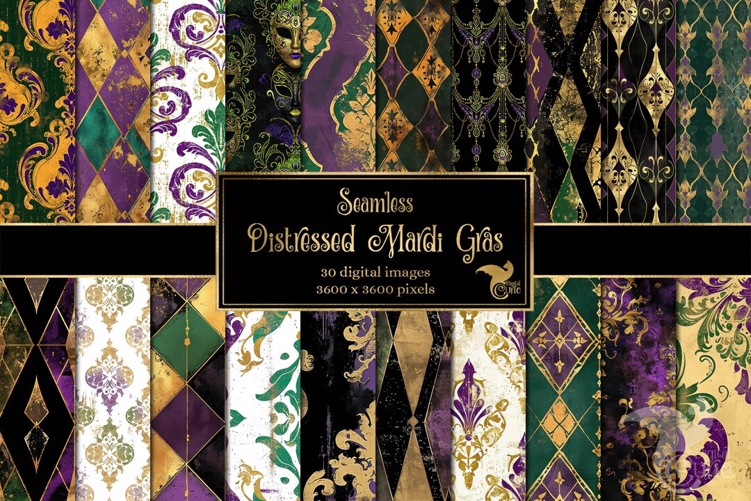 Distressed Mardi Gras Digital Paper - Seamless Printable Digital ...