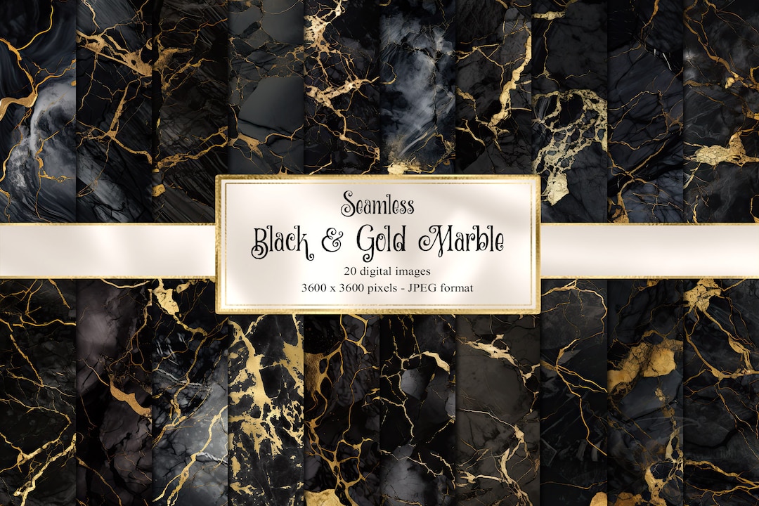 Black and Gold Marble Digital Paper, Seamless Textures (digital ...