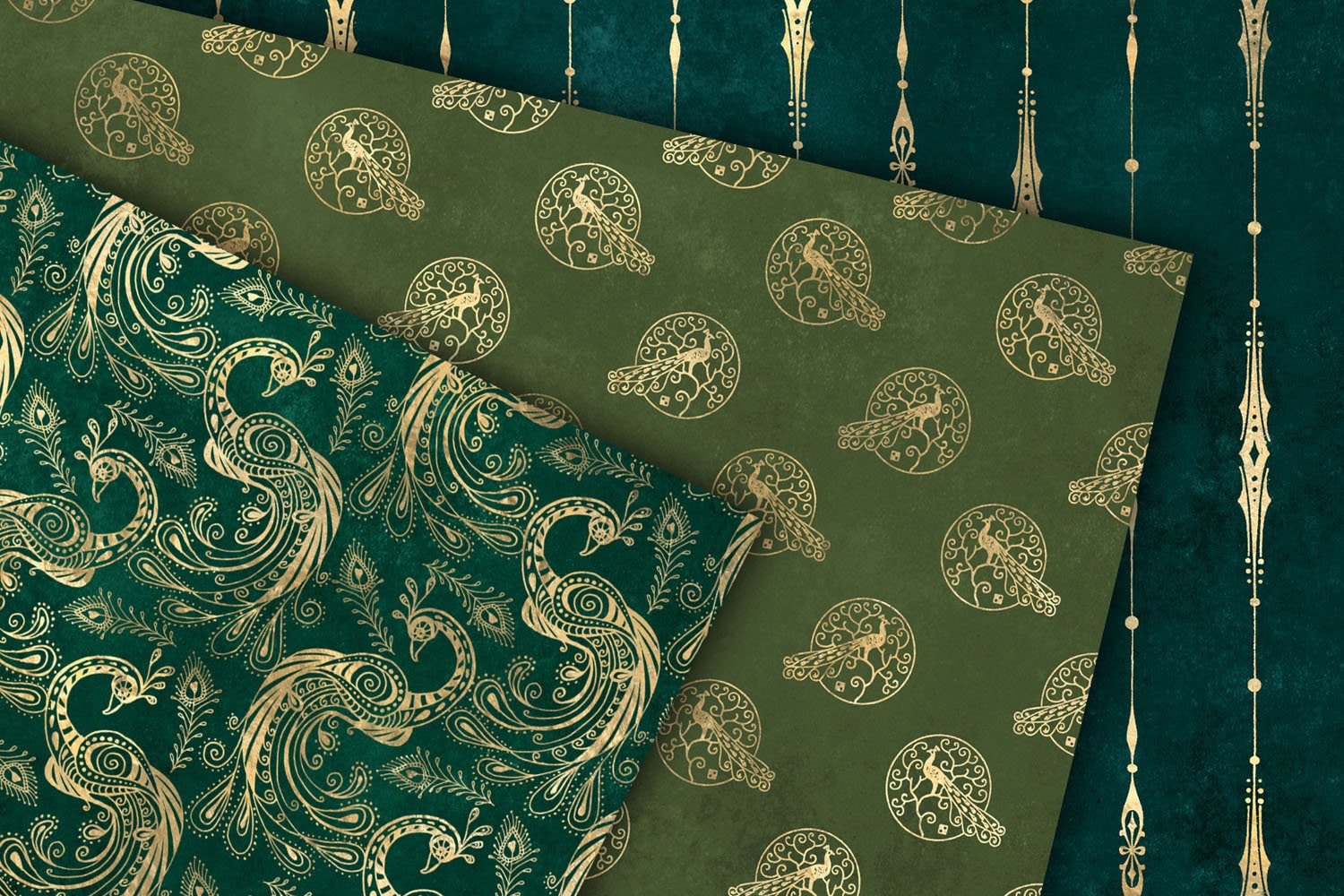 Emerald Peacock Digital Paper Seamless Green Gold Peacock - Etsy