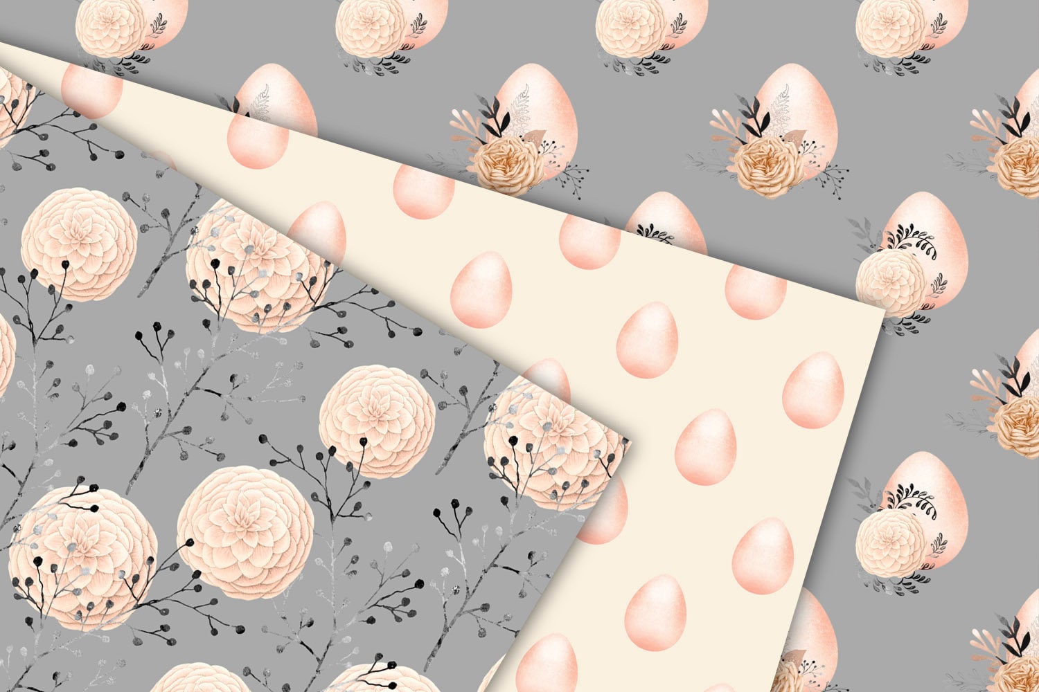 Peach Easter Egg Digital Paper, Seamless Floral Patterns (digital ...