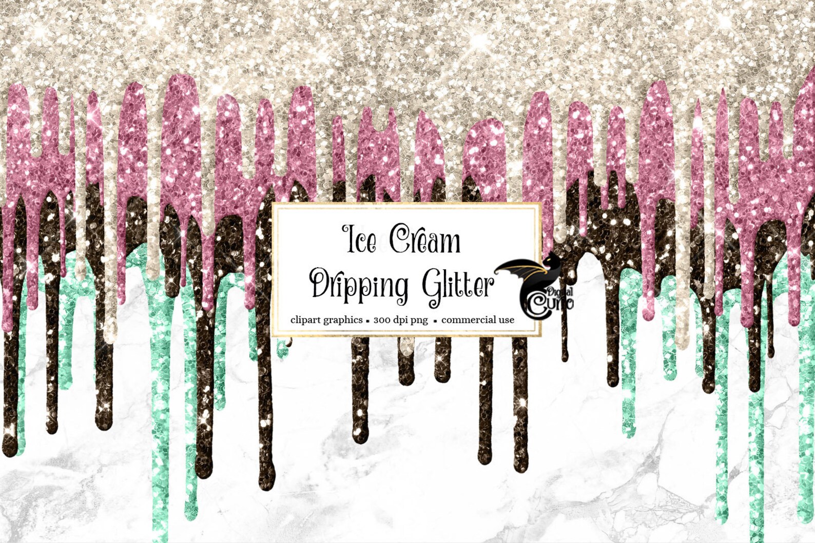 Ice Cream Dripping Glitter Clipart Sparkling Glitter Drip | Etsy Canada
