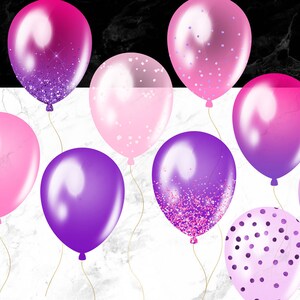 Pink and Purple Balloons Clipart, Pink Glitter and Foil Confetti Party ...